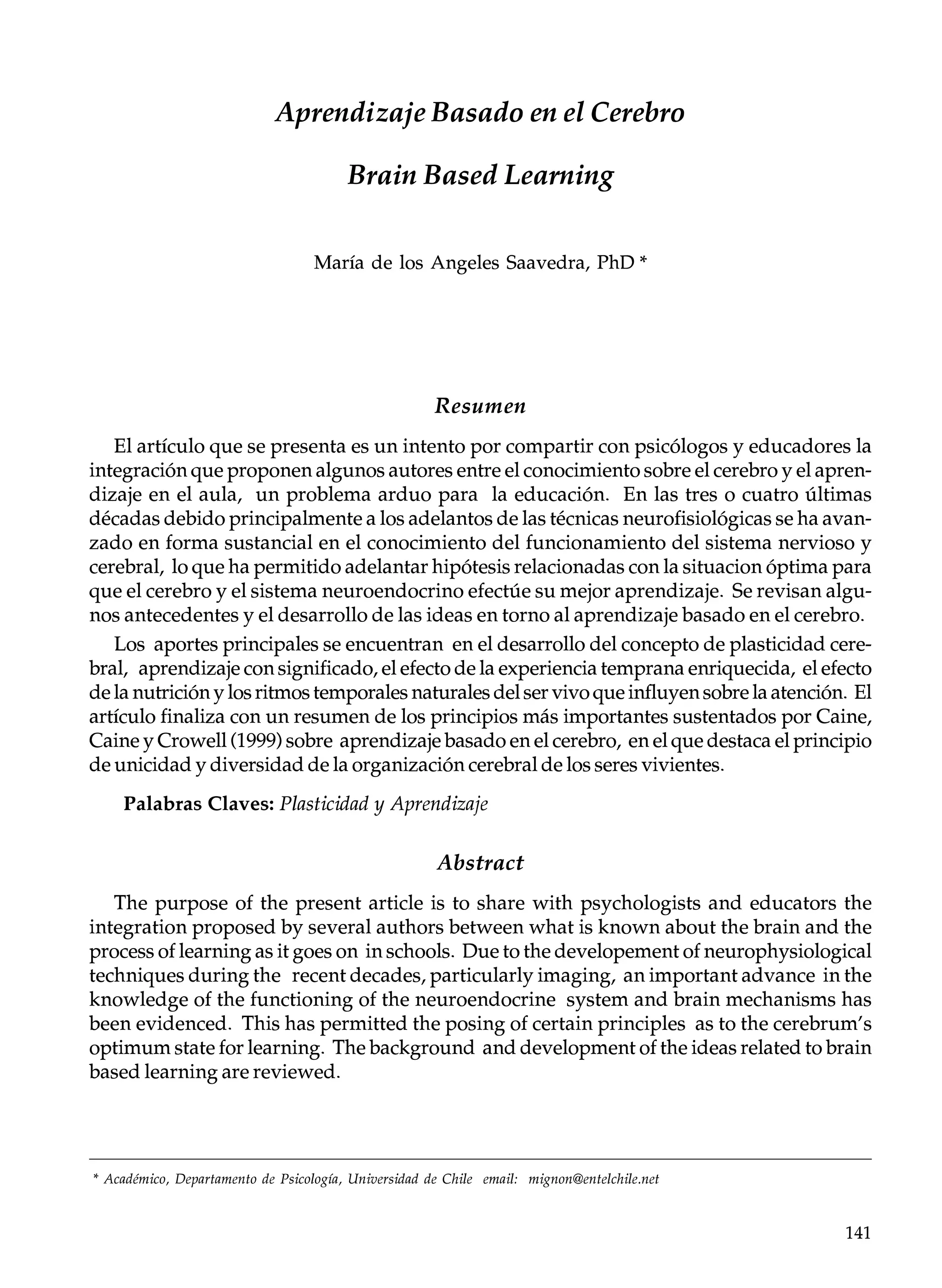 Aprendizaje basado en el cerebro | PDF