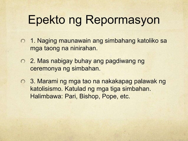 EPEKTO NG REPORMASYON | PPTX
