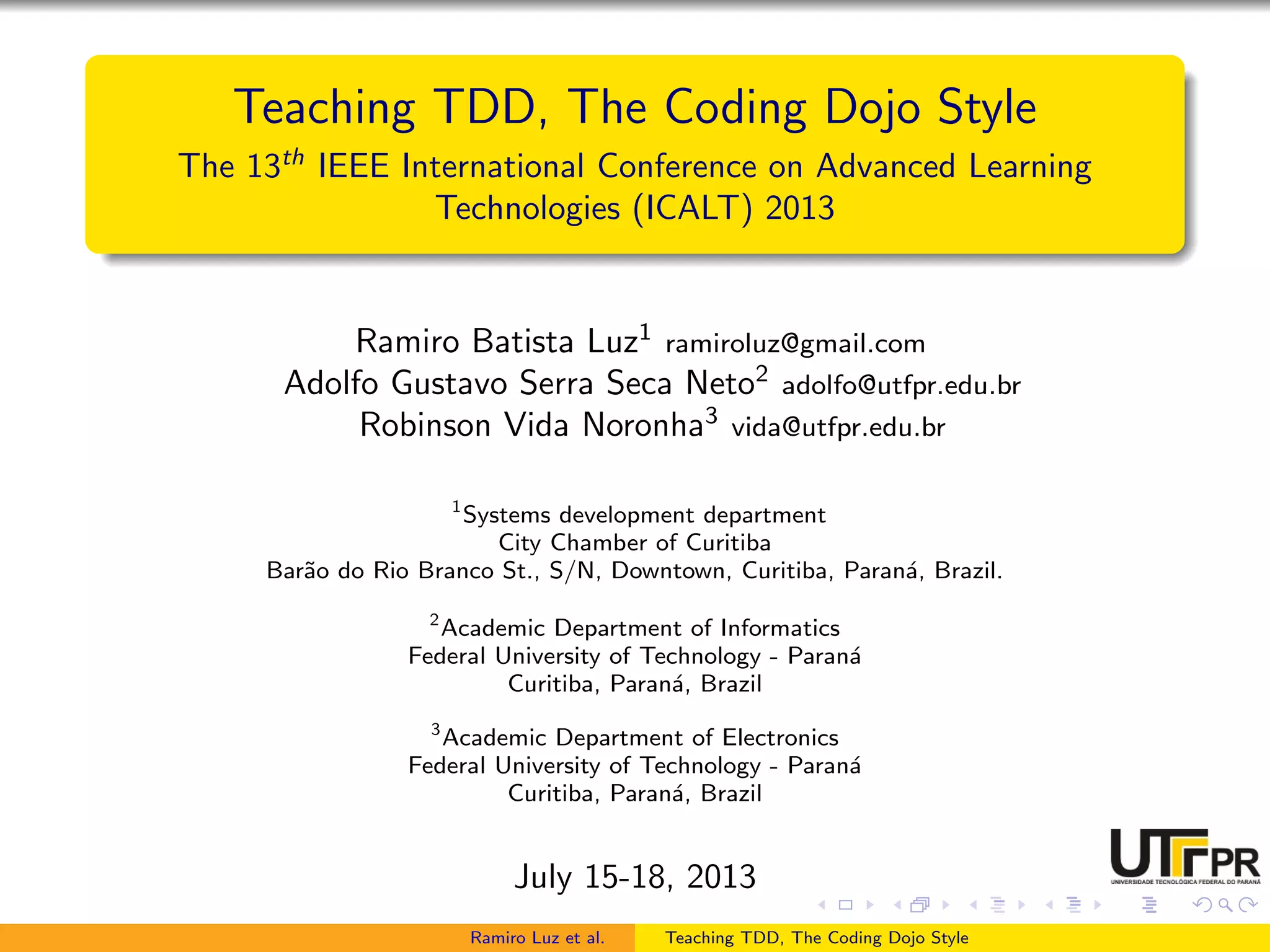 Teaching TDD, the Coding Dojo Style | PDF