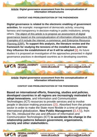 Digital governance assessment from the conceptualization of information ...