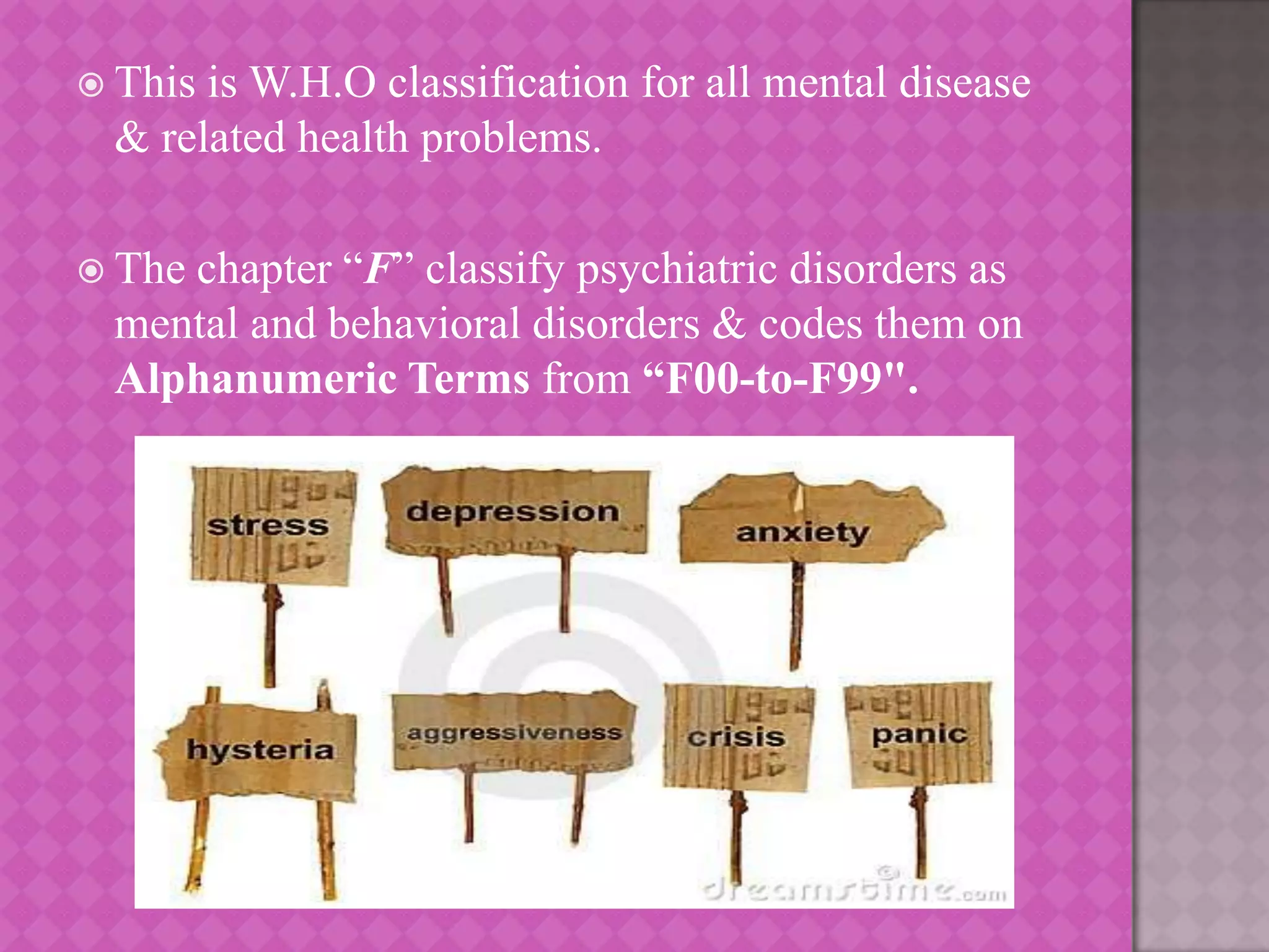 A presentation on classification of mental disorders | PPTX