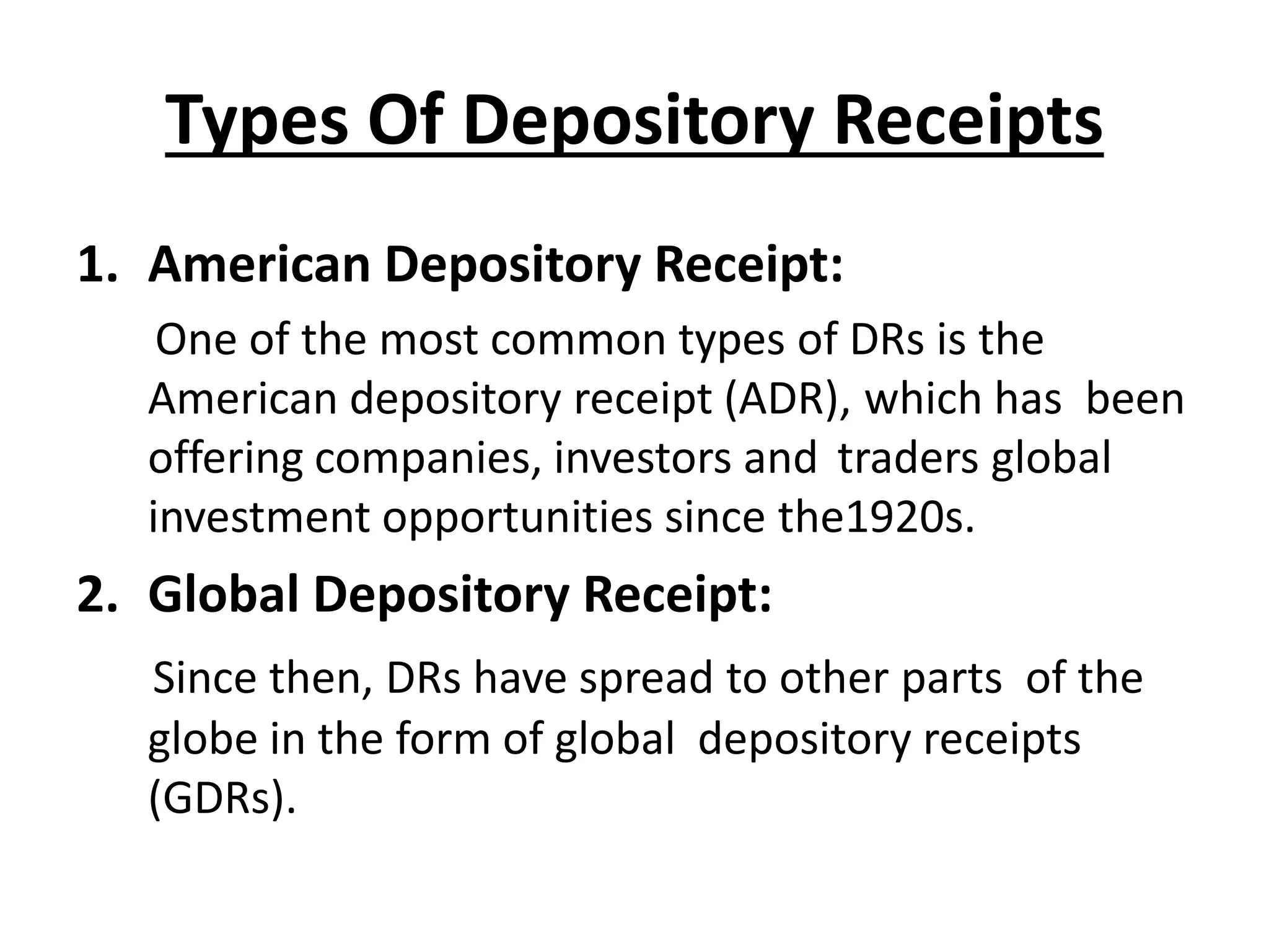 depository receipts | PPTX | Stocks and Bonds | Personal Investing