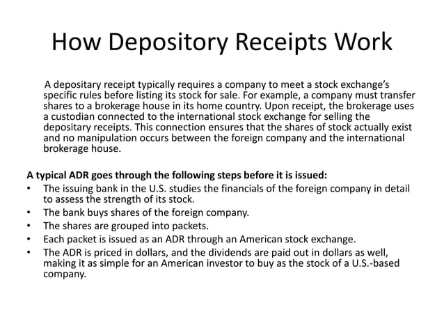depository receipts | PPTX | Stocks and Bonds | Personal Investing