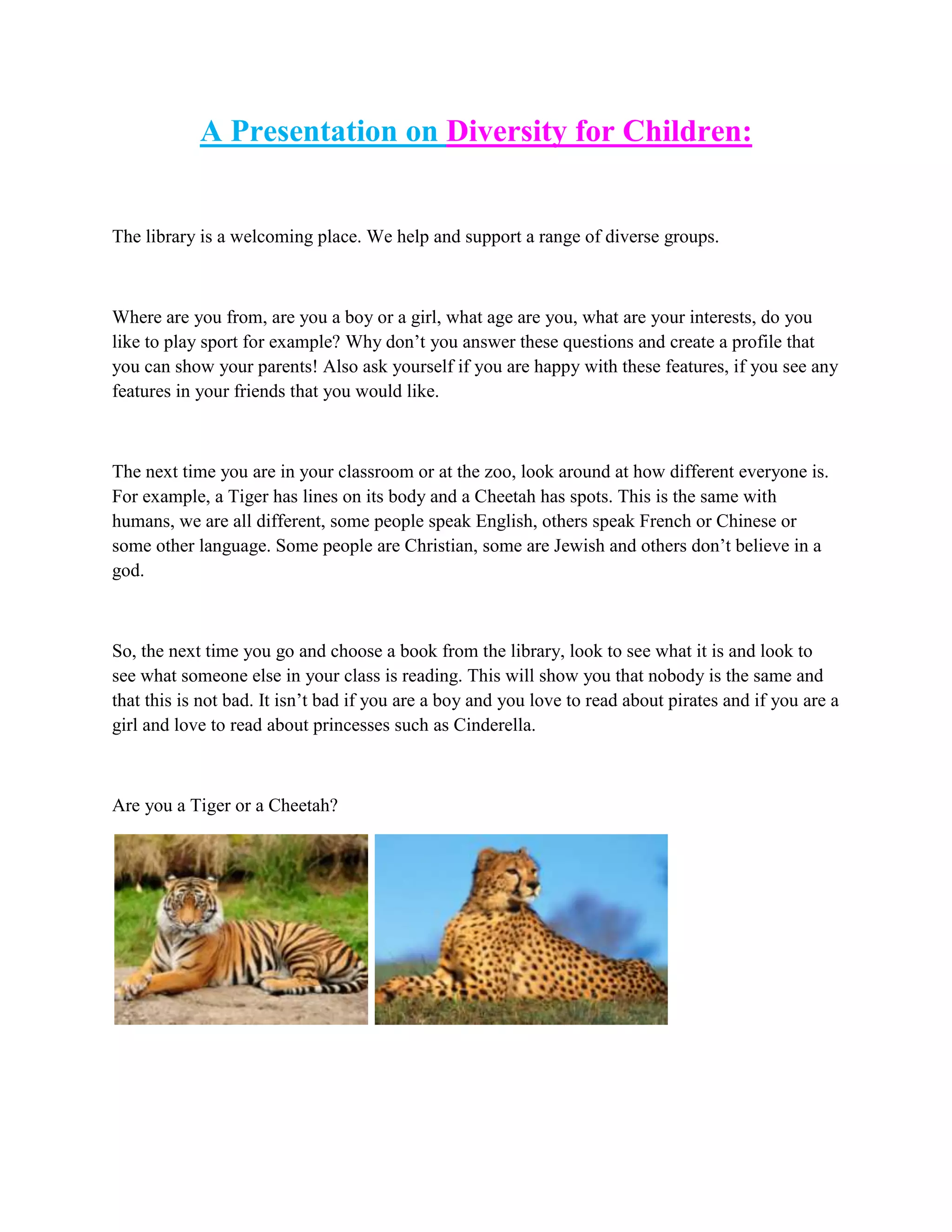 A presentation on diversity for children | DOCX
