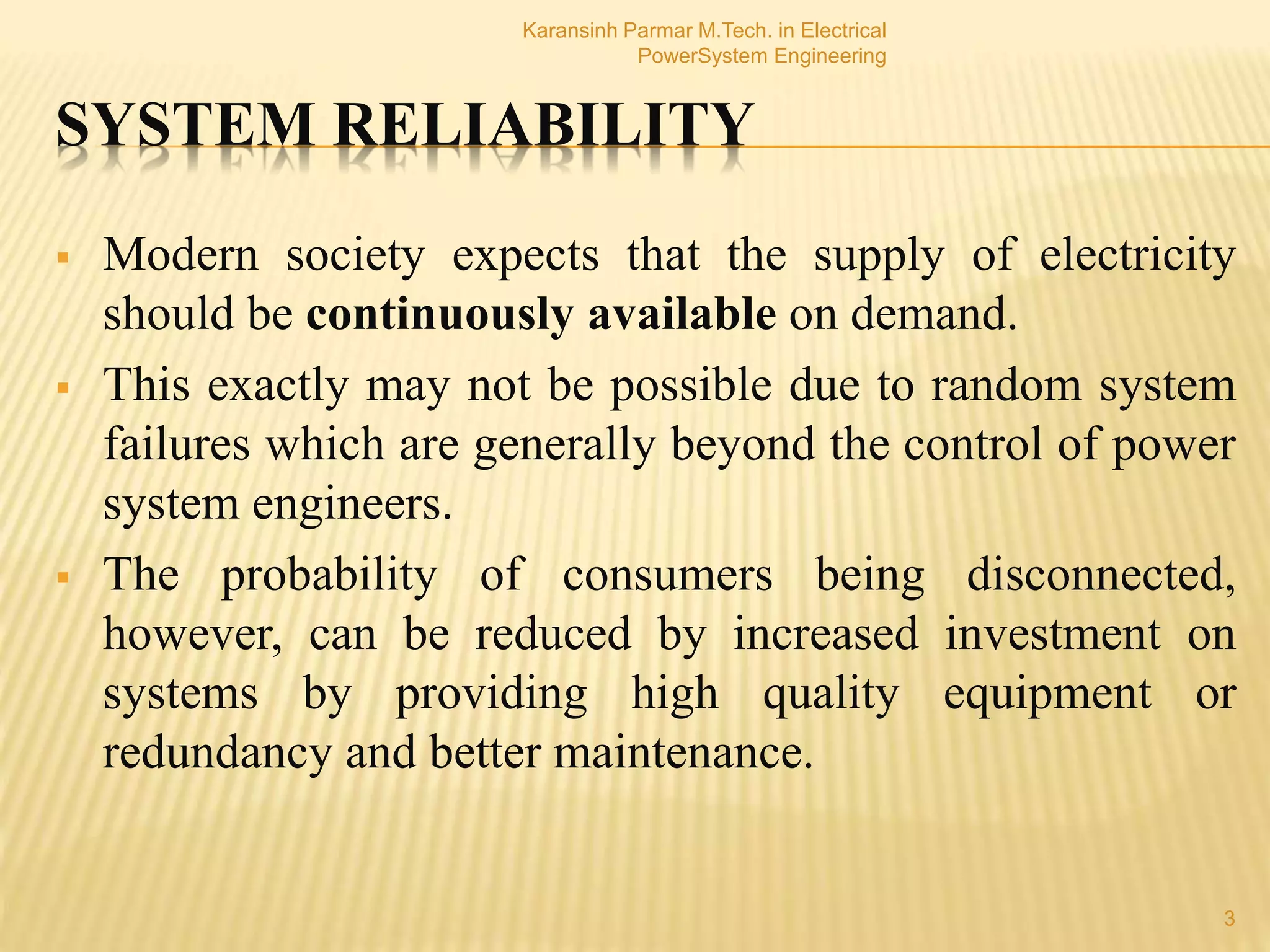 A presentation on power system reliability | PPTX
