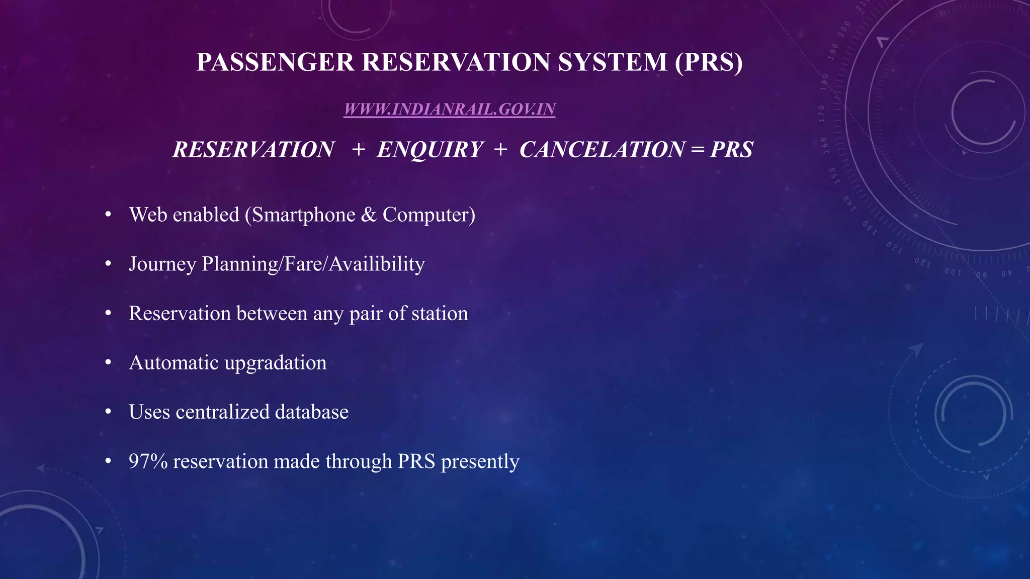 A Presentation on Railway Passenger Reservation System (PRS) by Sourabh ...