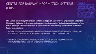 A Presentation on Railway Passenger Reservation System (PRS) by Sourabh ...