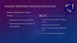 A Presentation on Railway Passenger Reservation System (PRS) by Sourabh ...