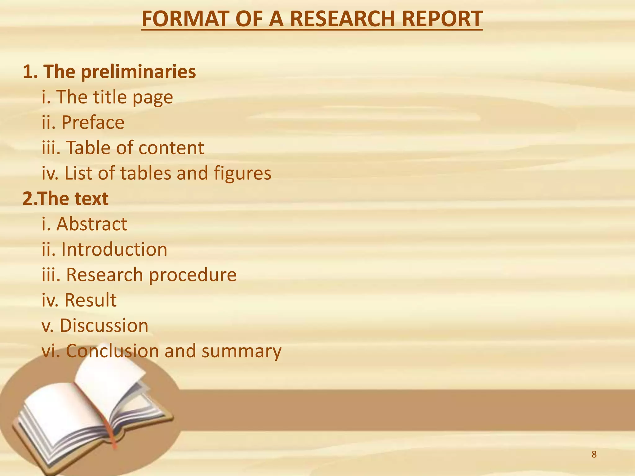 A presentation on research report writing. | PPTX