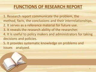 A presentation on research report writing. | PPTX