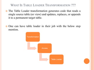 A presentation on table loader transformation | PPTX