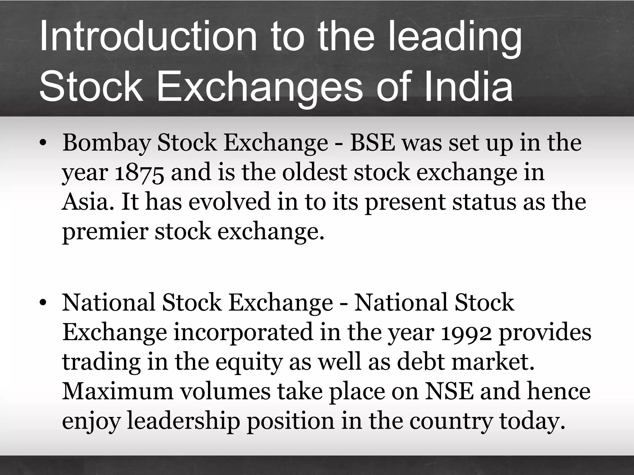 A presentation on the history of stock exchange in india, along with ...