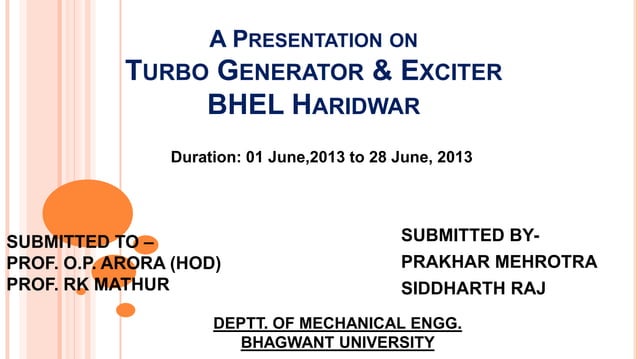 A presentation on turbogenerator and excitor | PPTX | Automotive