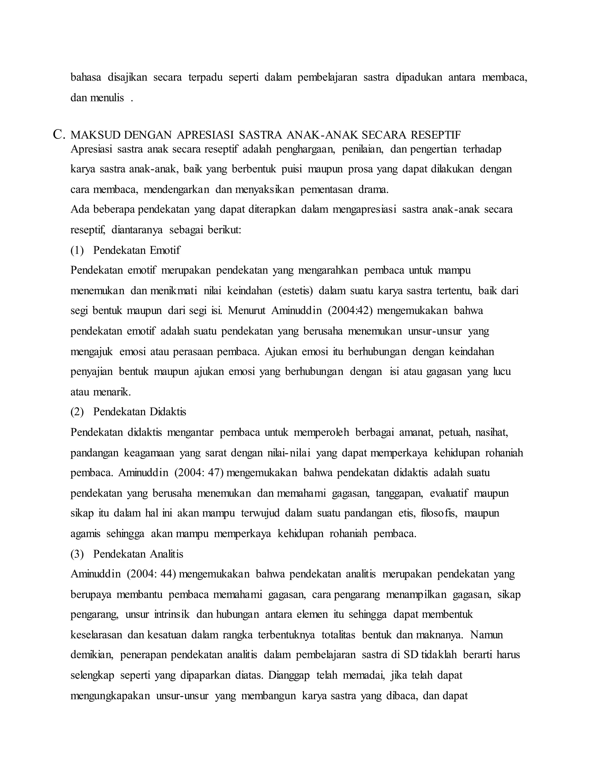 Makalah Apresiasi Karya Sastra Anak secara Reseptif | DOCX