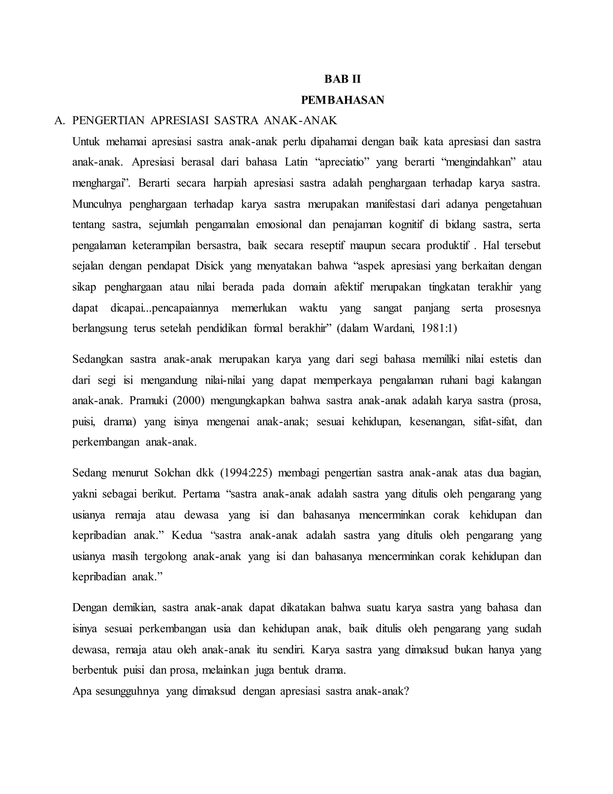 Makalah Apresiasi Karya Sastra Anak secara Reseptif | DOCX