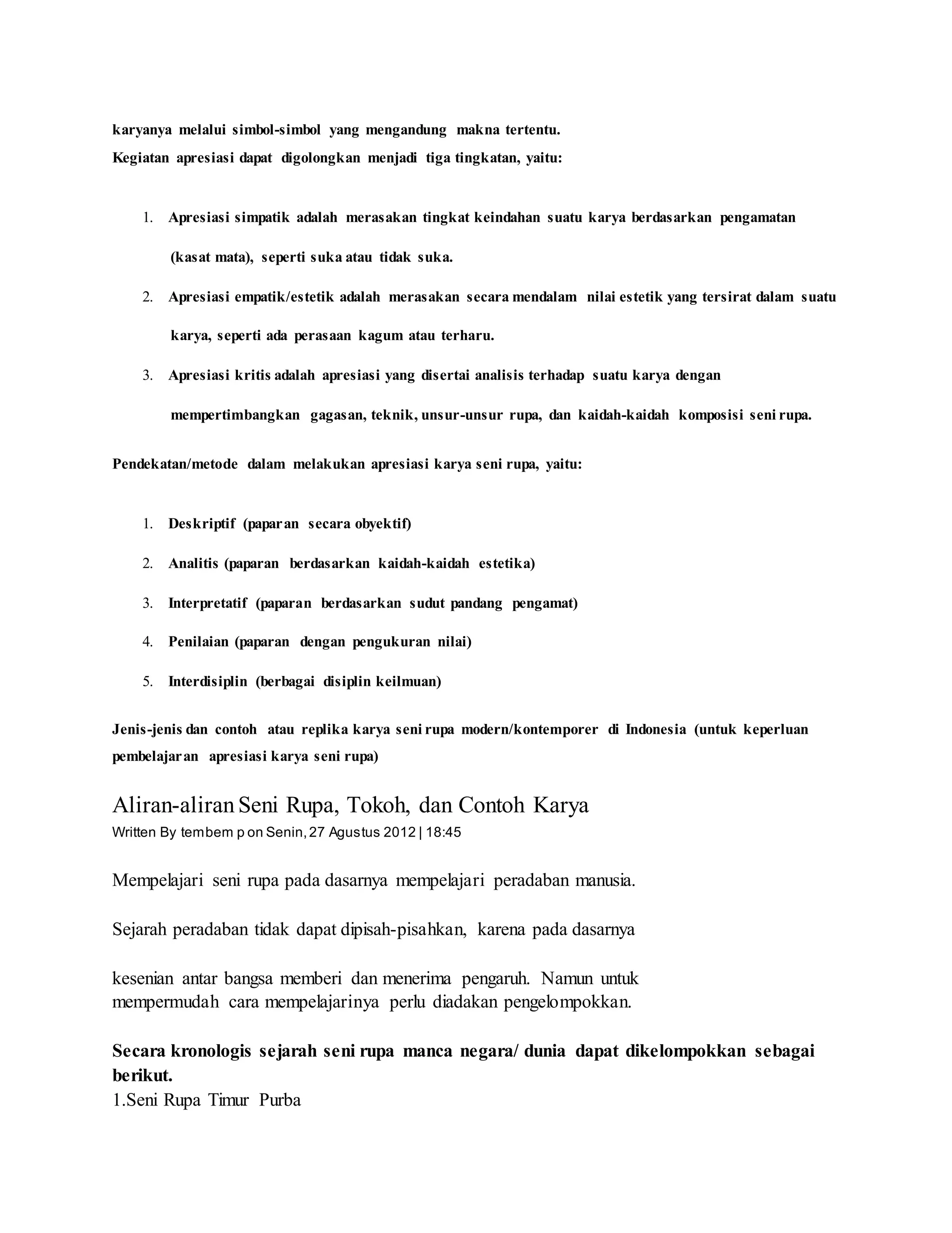 Apresiasi seni rupa modern dan kontemporer | DOCX