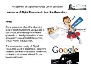 "Anatomy Digital Resources Use In Education", GinaSouto, m-ICTE 09 ...