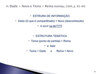 Metafunção Textual (oração como mensagem): SISTEMA DE TEMA E REMA. | PPT