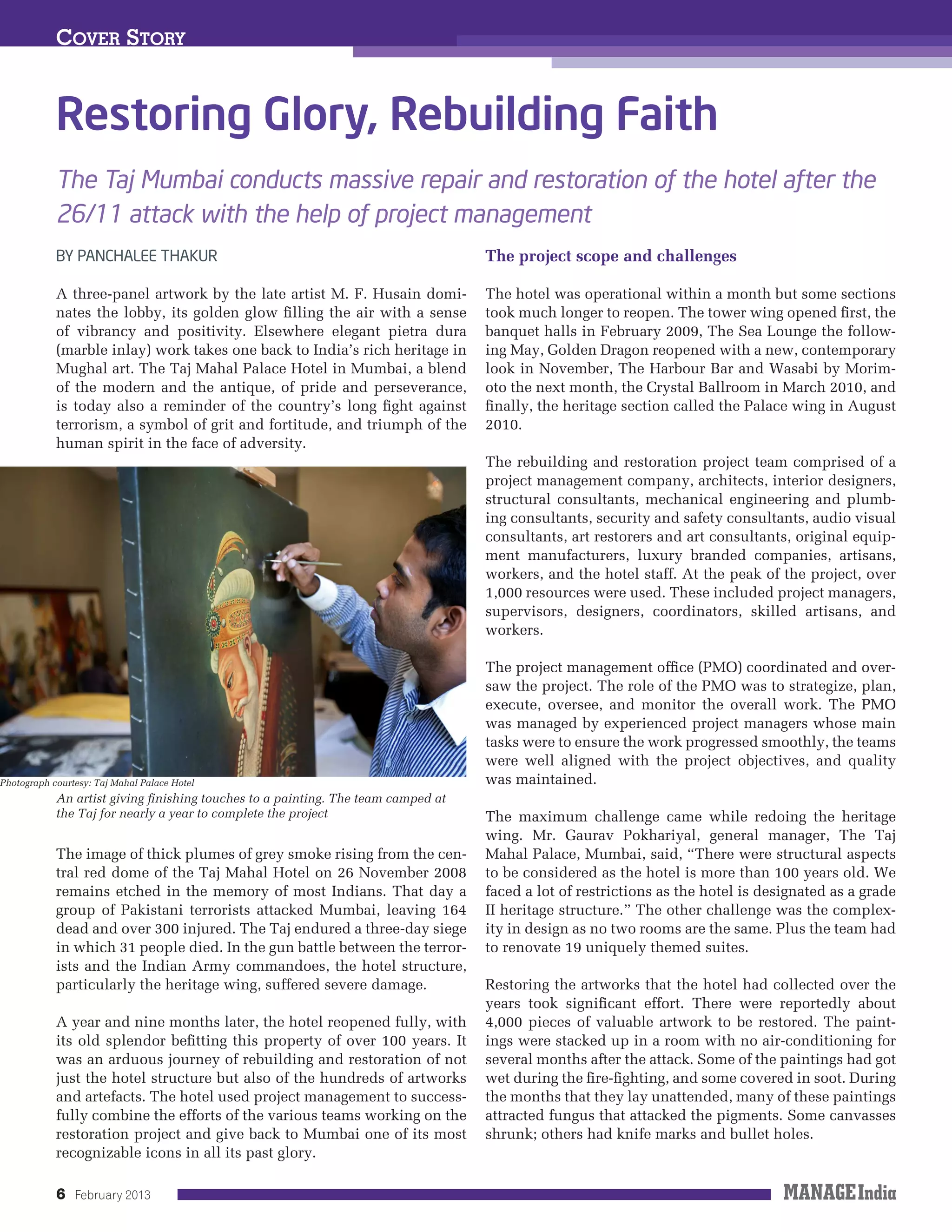 The Taj Mumbai Restoring Glory, Rebuilding Faith | PDF