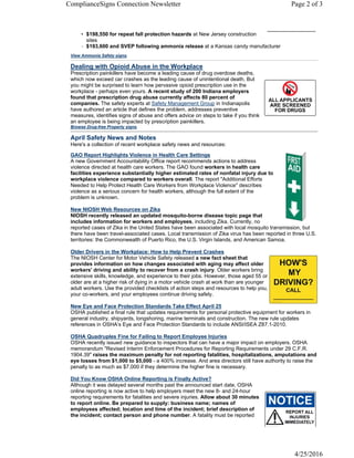 April 2016 ComplianceSigns Connection Workplace Safety Newsletter | PDF