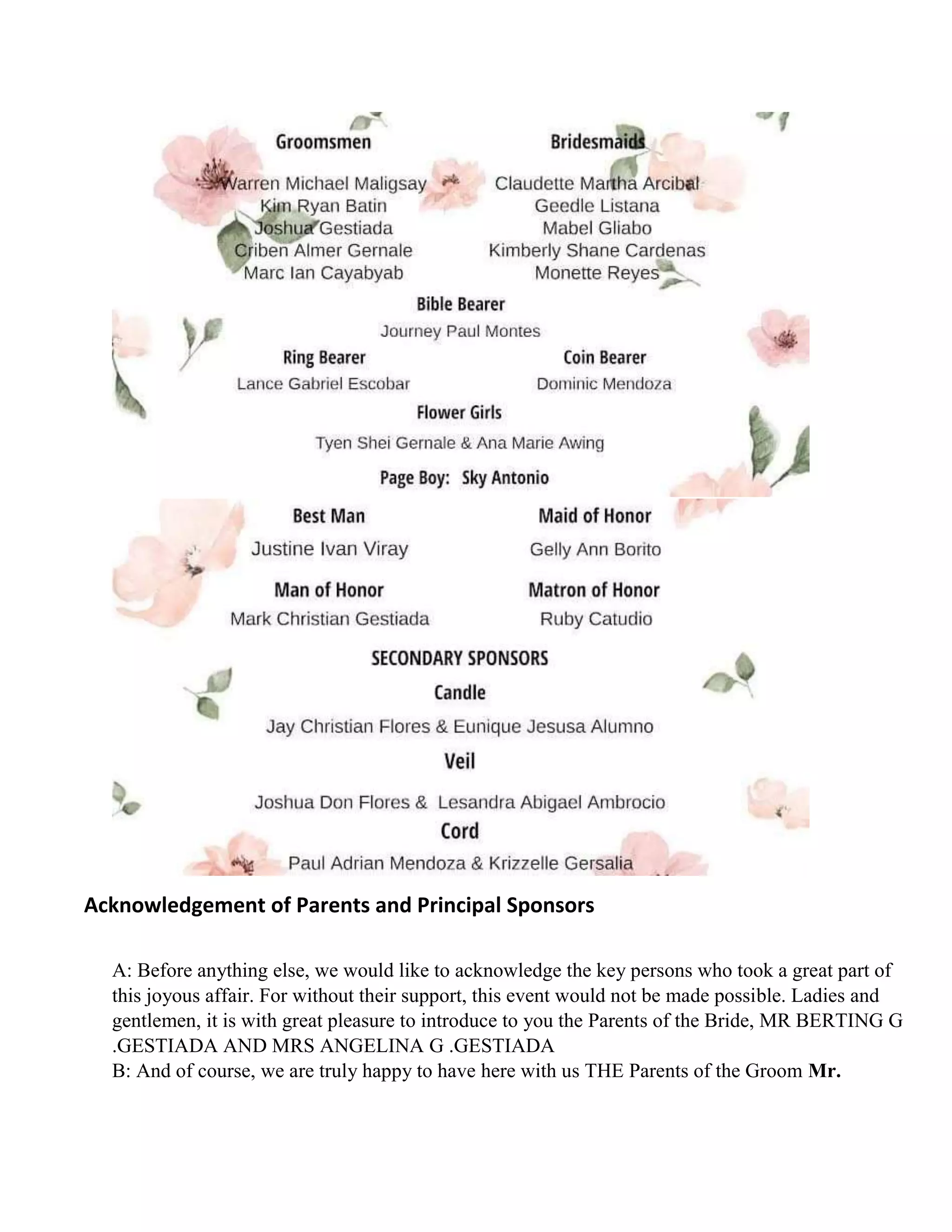 Wedding Host Script | DOCX