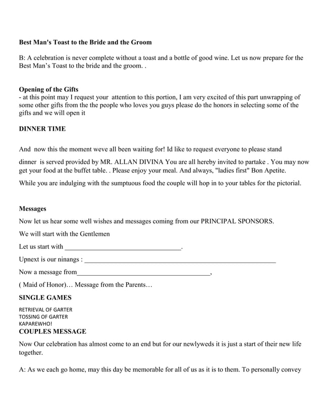 Wedding Host Script | DOCX