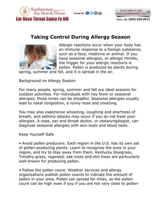 Taking Control During Allergy Season | PDF