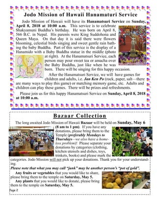 Jodo Mission of Hawaii Newsletter for April 2018 | PDF