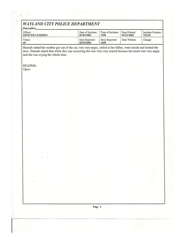 April 22 2003 police report charging maria bauer melinn with dv