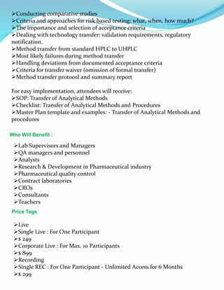Webinar on transfer of analytical methods and procedures according to ...