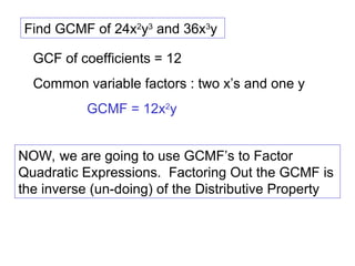 Greatest Common Monomial Factor - Factoring | PPT