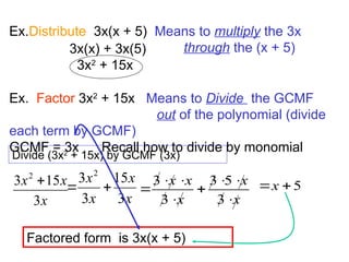 Greatest Common Monomial Factor - Factoring | PPT