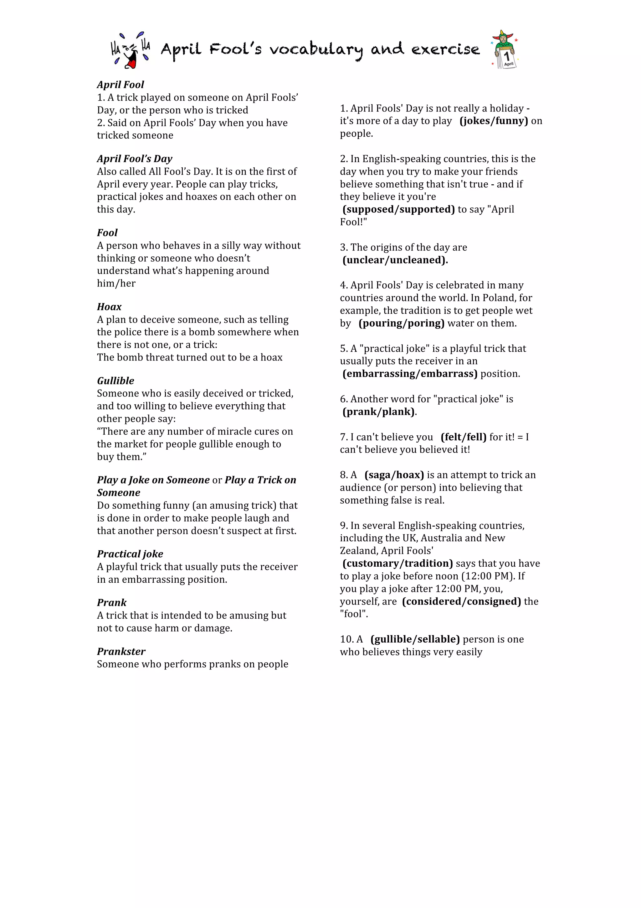 April fool | PDF | National & Civic Holidays | Holidays