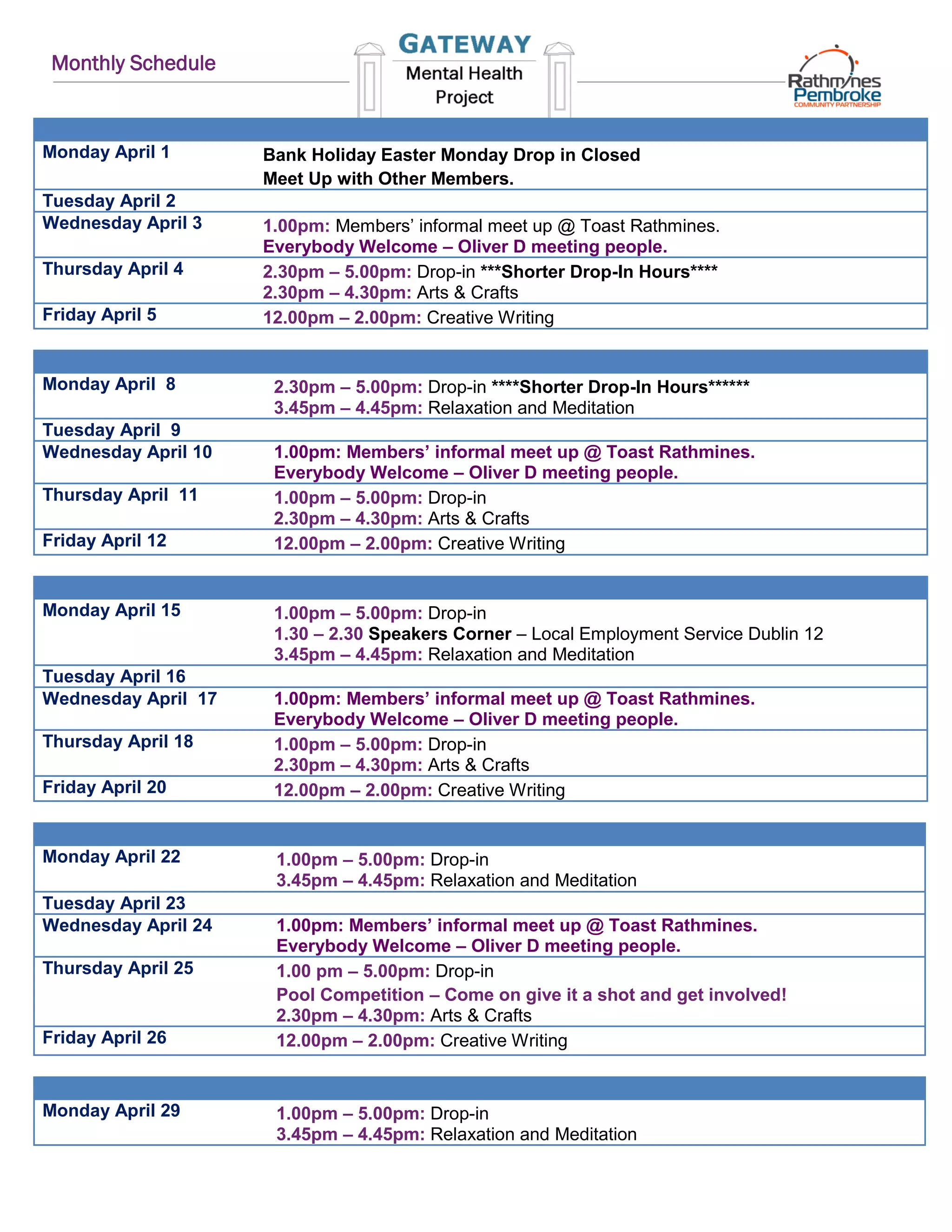 April schedule | PDF