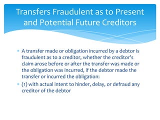 A Primer on Fraudulent Transfer Law | PPTX | Business | Business and ...