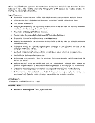 Aprimo /teradata CIm and DMC profile | DOC | Computer Software and Applications | Computing