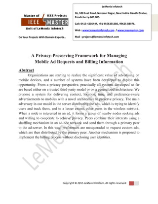 A privacy preserving framework for managing mobile ad requests and ...