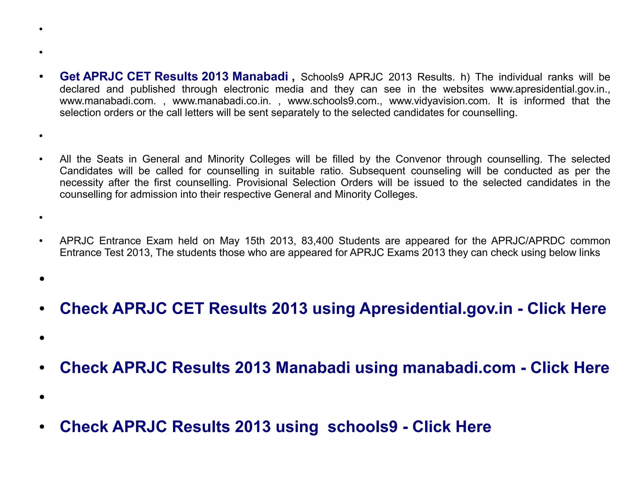 APRJC CET Results 2013 Manabadi | ODP