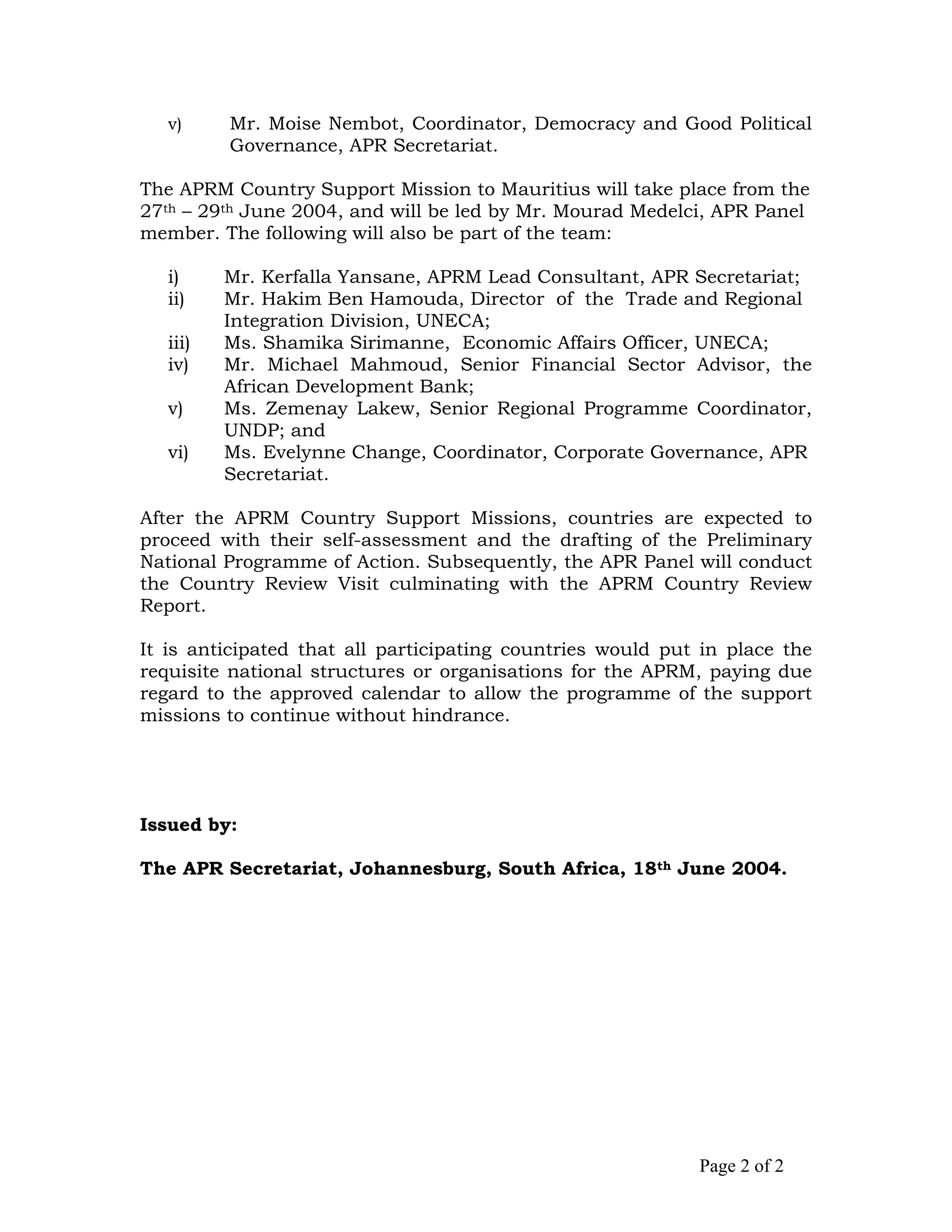 Aprm country support missions to ghana rwanda and mauritius | PDF