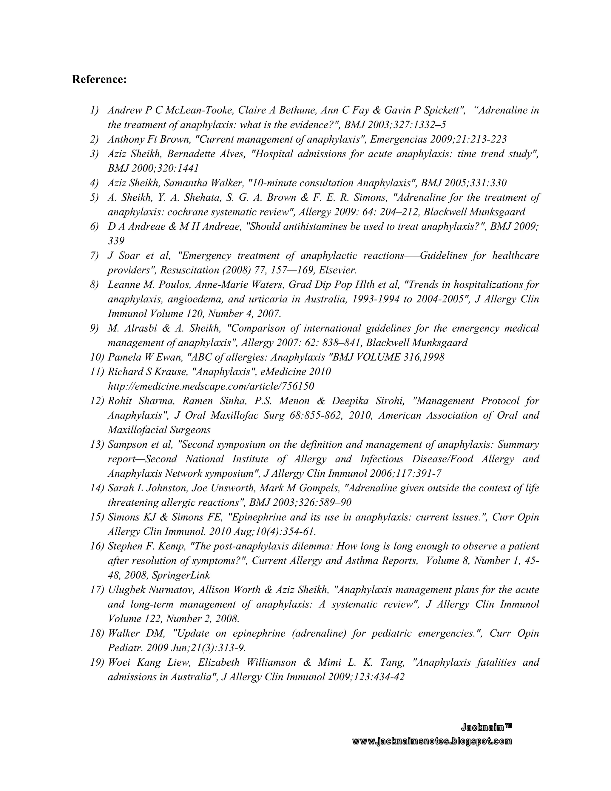 Aproach to anaphylaxis evidence based medicine | PDF
