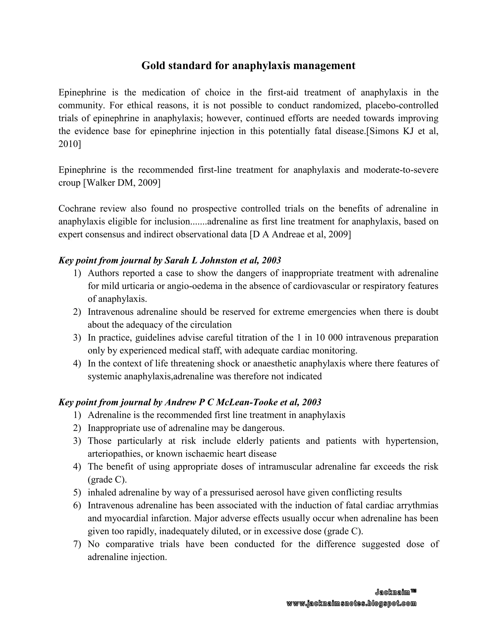 Aproach to anaphylaxis evidence based medicine | PDF