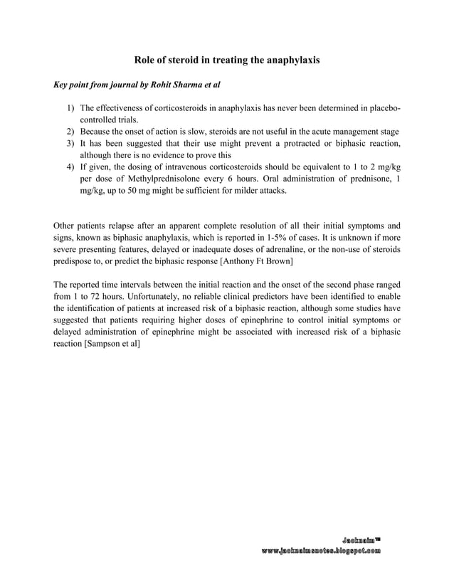 Aproach to anaphylaxis evidence based medicine | PDF