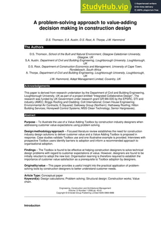 A Problem Solving Approach To Value Adding Decision Making In ...