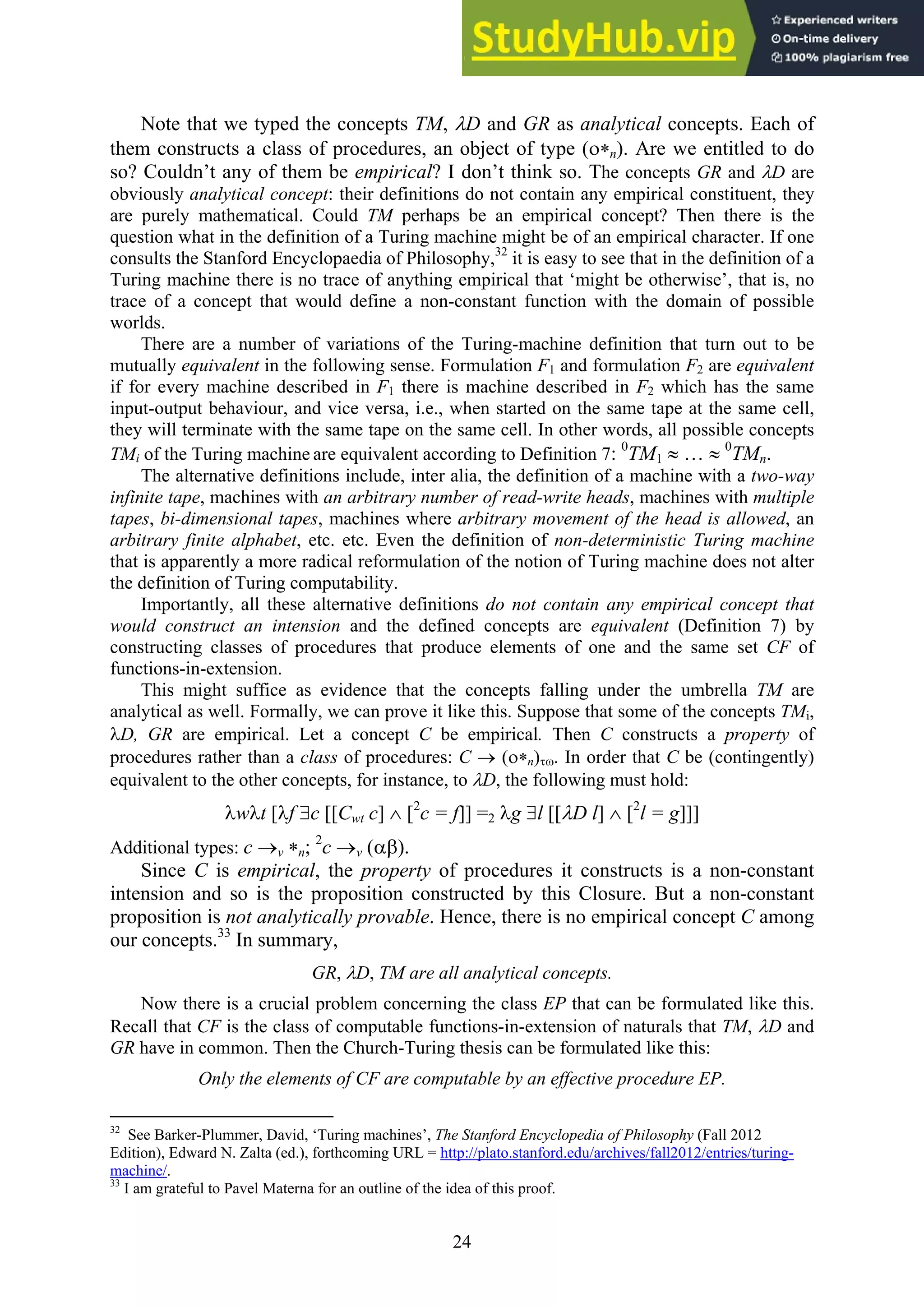 A Procedural Interpretation Of The Church-Turing Thesis | PDF