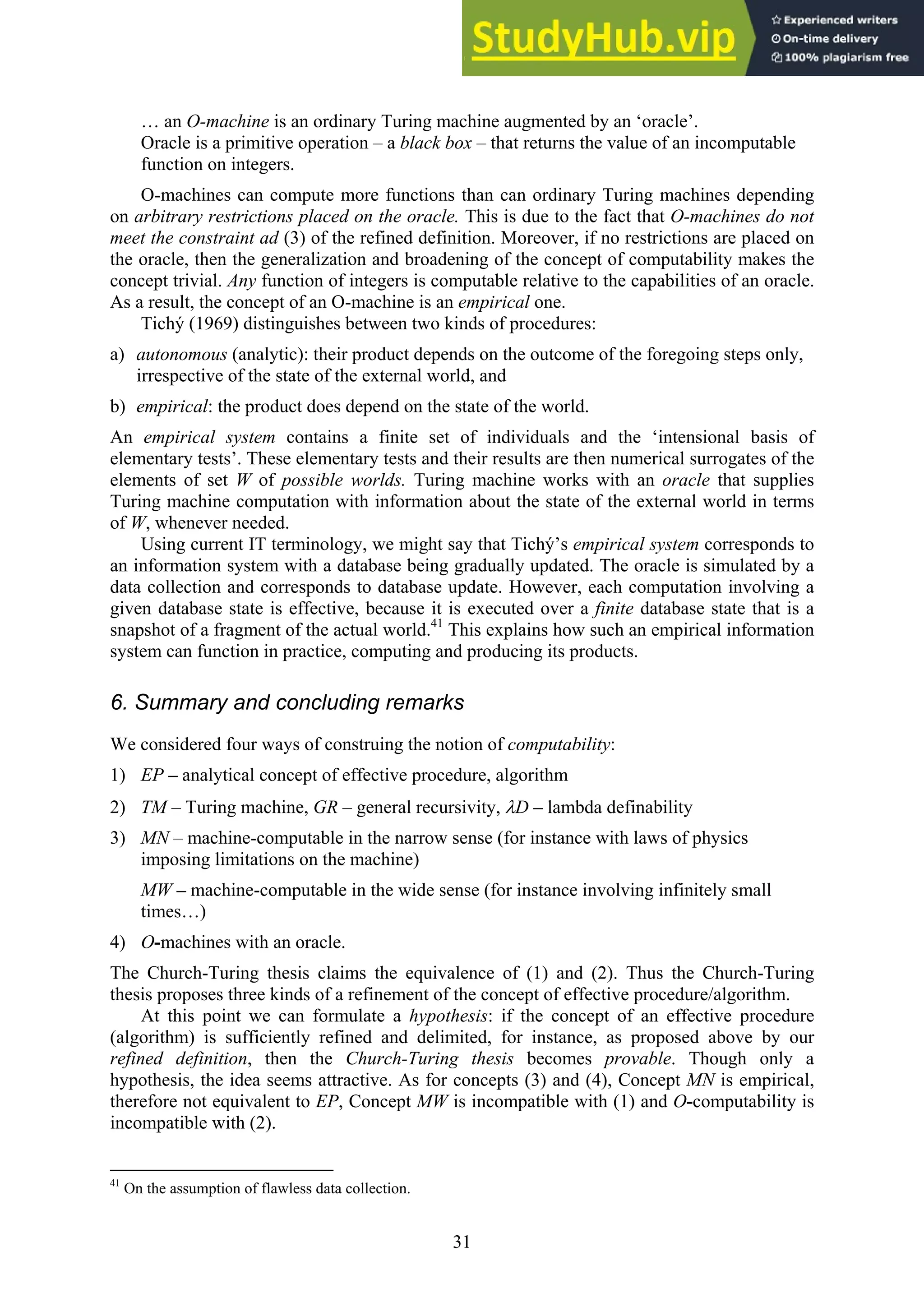 A Procedural Interpretation Of The Church-Turing Thesis | PDF