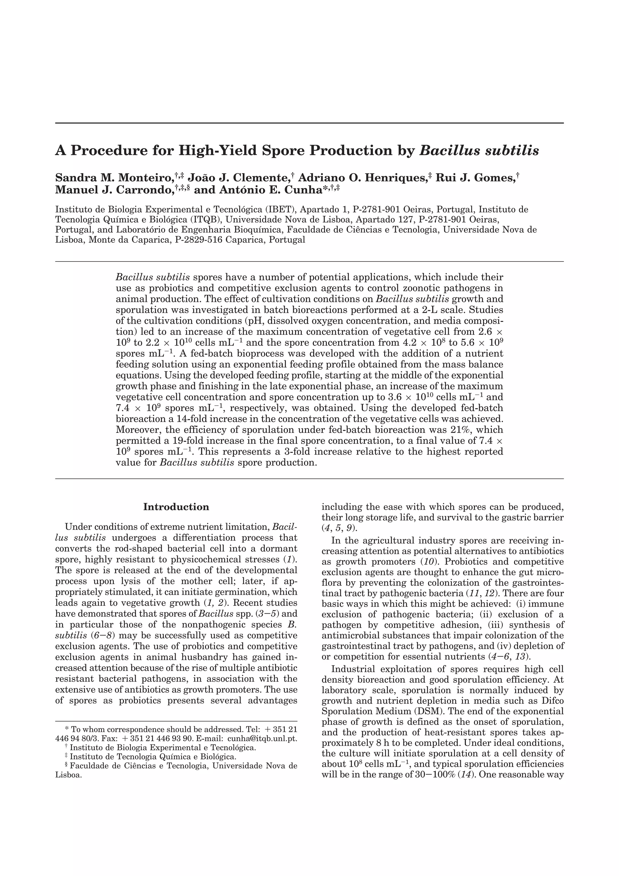 A procedure for high yield spore production by bacillus subtilis | PDF