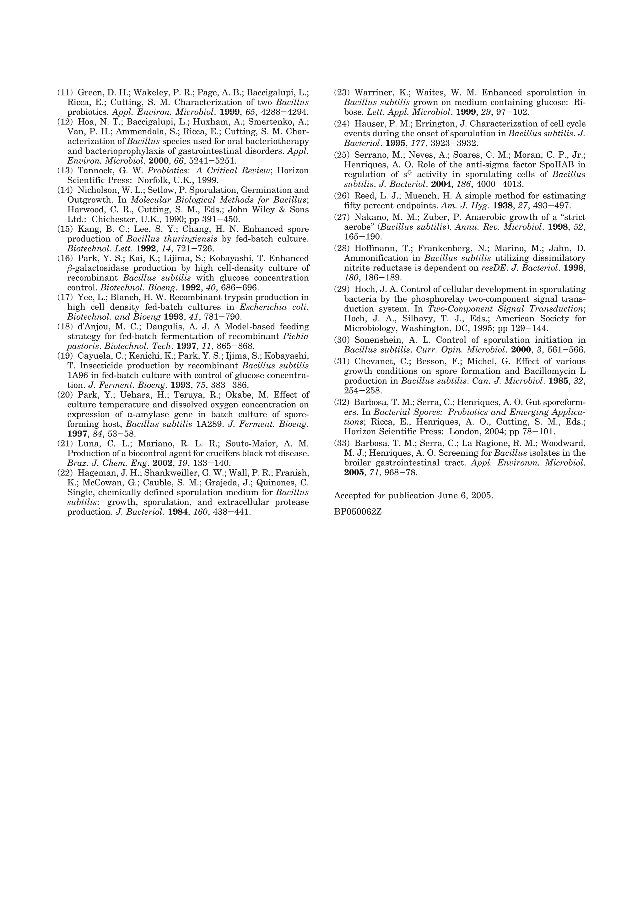 A procedure for high yield spore production by bacillus subtilis | PDF