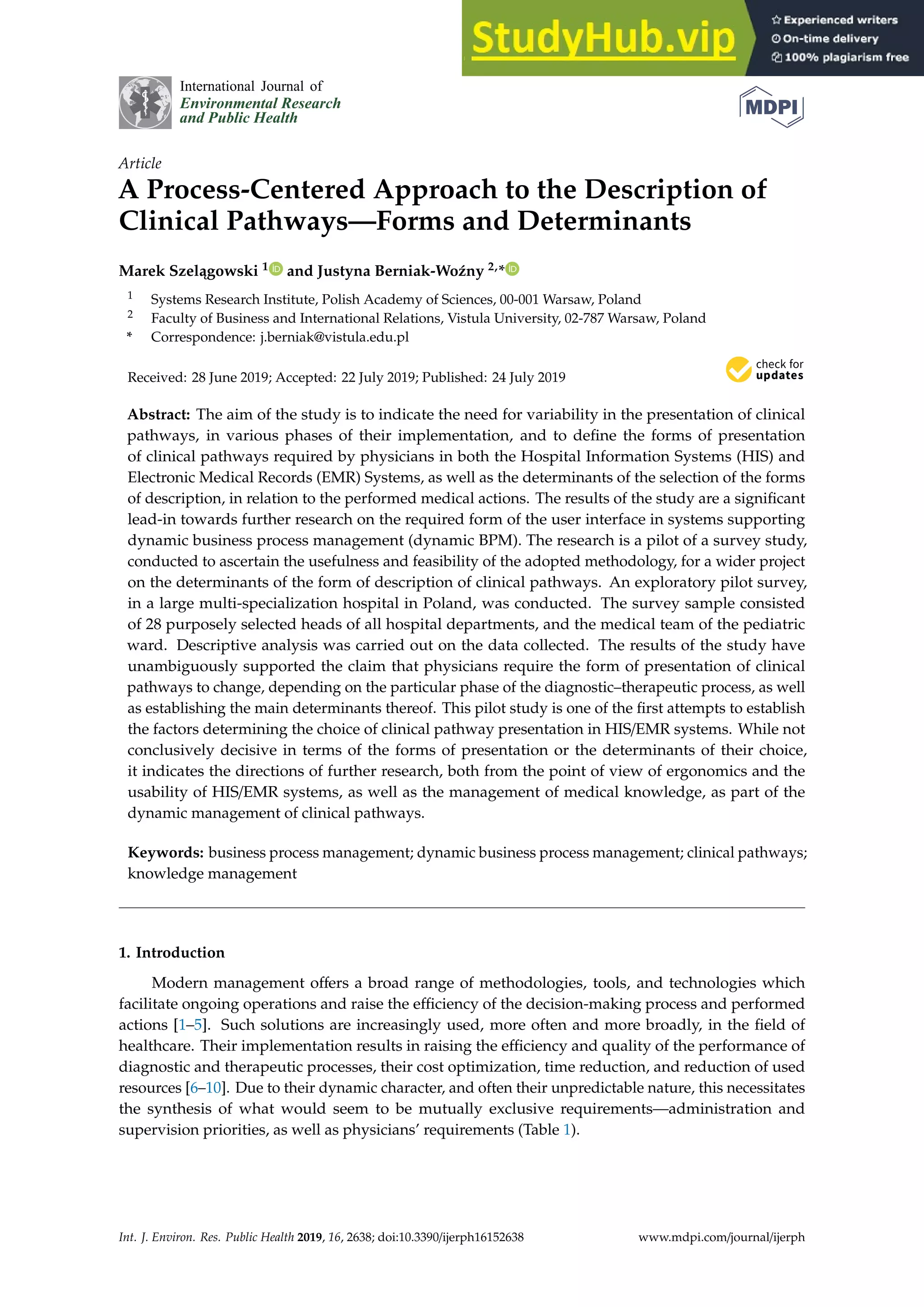 A Process-Centered Approach to the Description of Clinical Pathways ...
