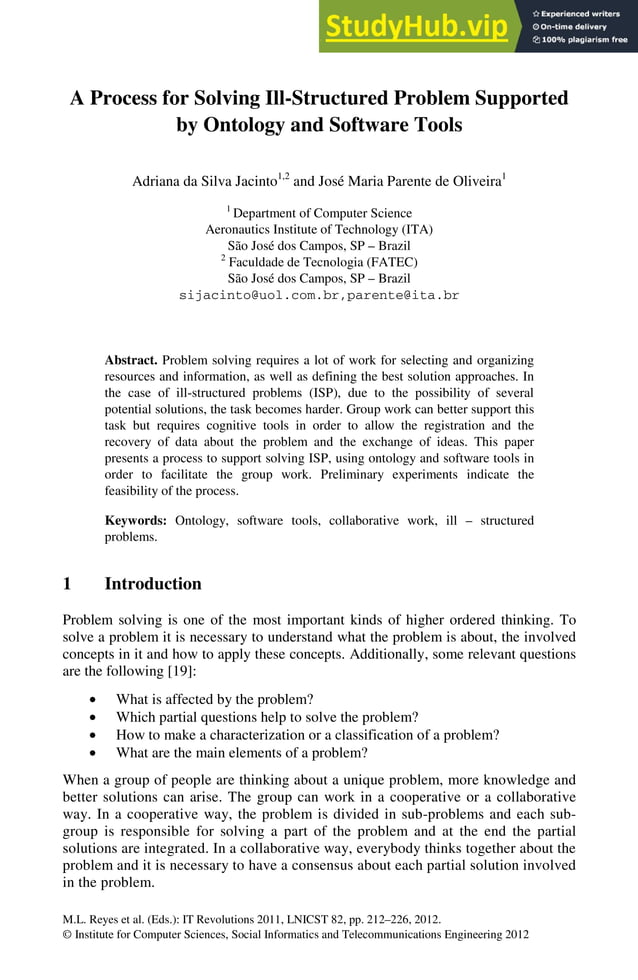 A Process For Solving Ill-Structured Problem Supported By Ontology And Software Tools | PDF ...