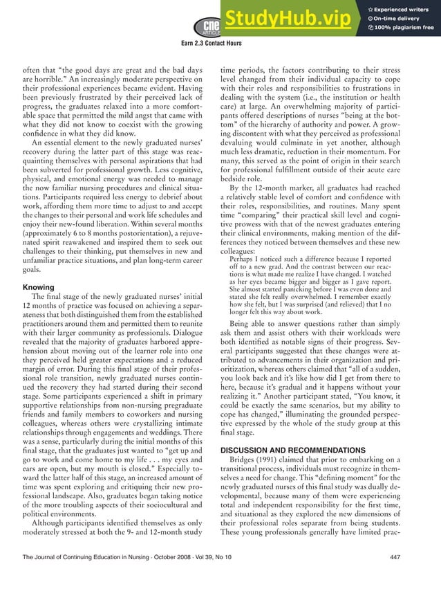A Process Of Becoming The Stages Of New Nursing Graduate Professional ...
